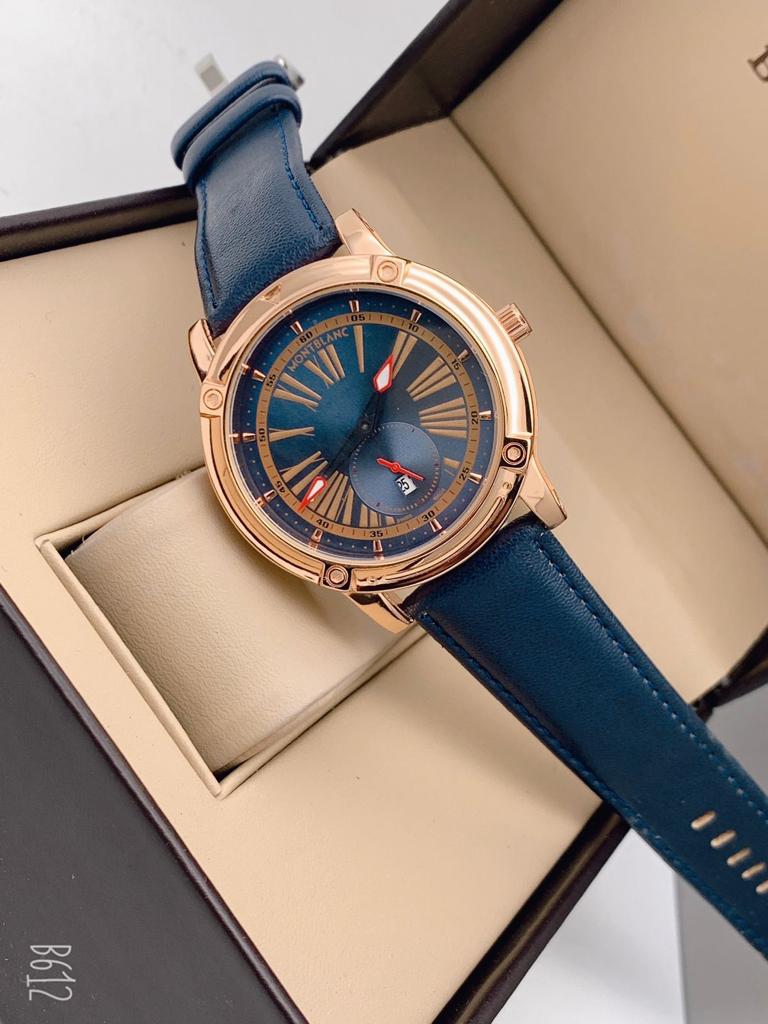 Mont Blanc Blue Color Dial Analog Blue Leather Strap Watch With Rose G ...